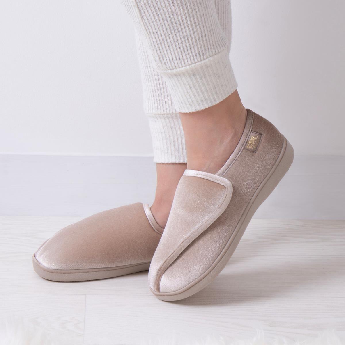 Isotoner Ladies Sparkle Velour Closed Back Slipper With Velcro Opening ...